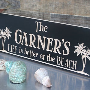 Custom Beach House Sign Beach Sign With Palm Trees Personalized Beach ...