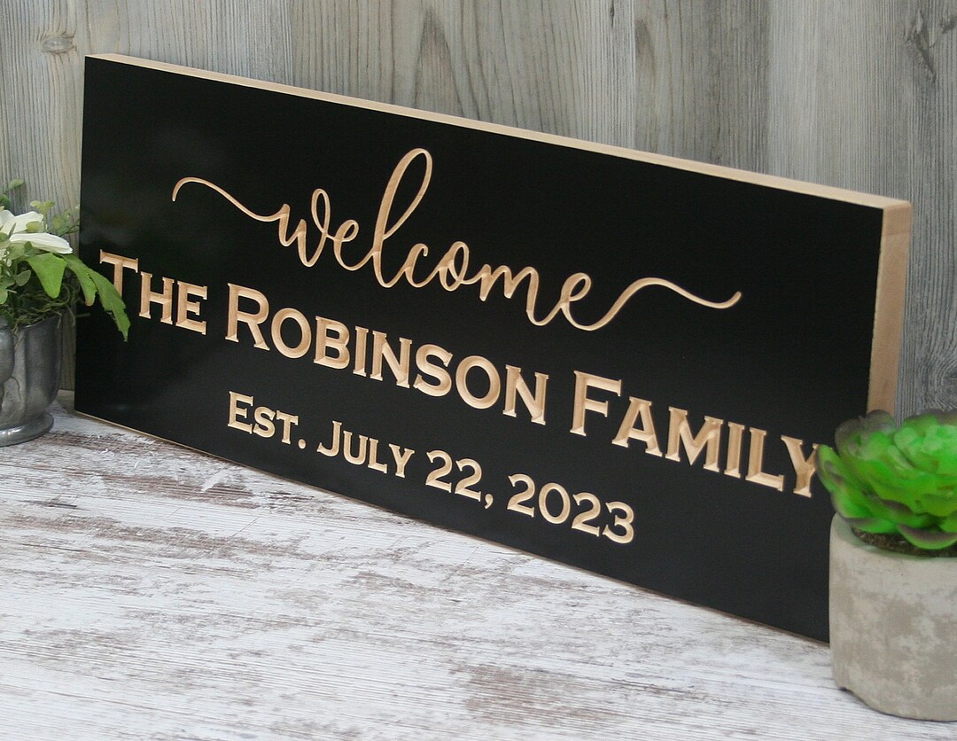 Letrero de bienvenida de madera personalizado, apellido y fecha ...