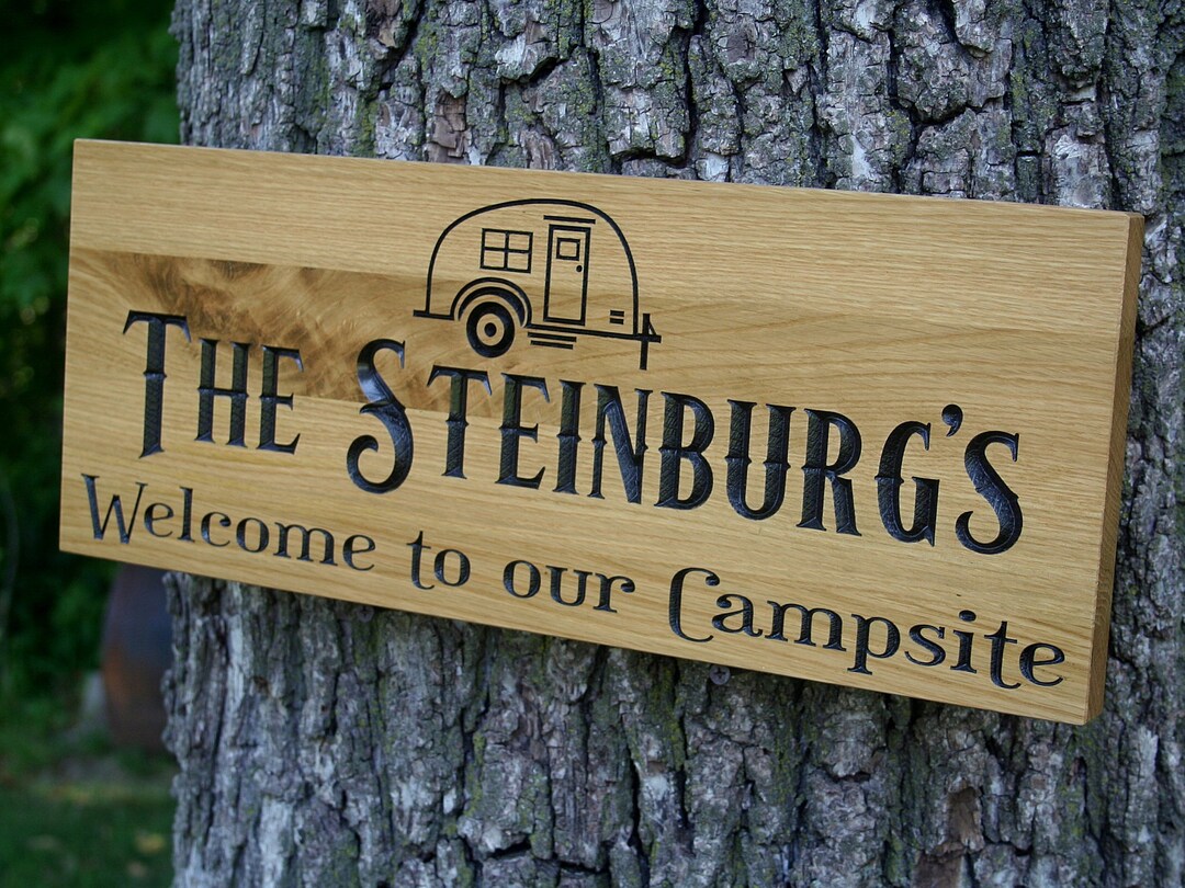 Rustic Outdoor Custom Camping Sign With Family Name and Camper; Wooden ...