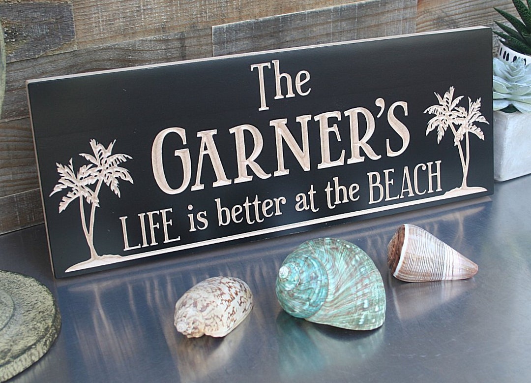 Custom Beach House Sign Beach Sign With Palm Trees Personalized Beach ...