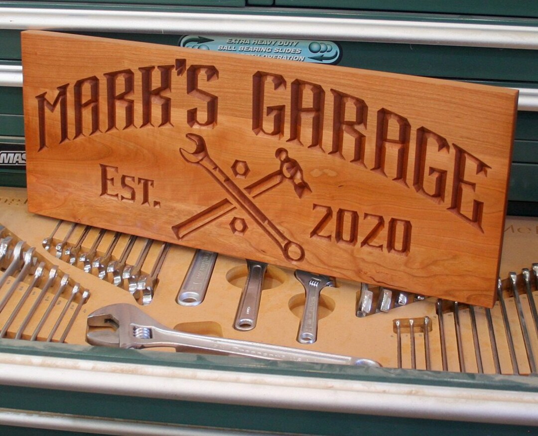 Garage Sign Man Cave Door Sign Guy Gift Guy Cave Sign Carved Wooden ...