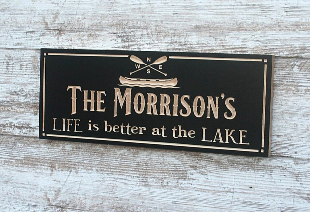 Custom Lake House Sign Log Cabin Sign Personalized Sign With Canoe Lake ...