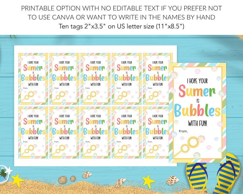 Editable Hope Your Summer is Bubbles of Fun Gift Tag | End of School ...