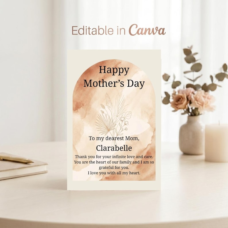 Mother's Day Card Template, Editable Canva Design, Personalized ...