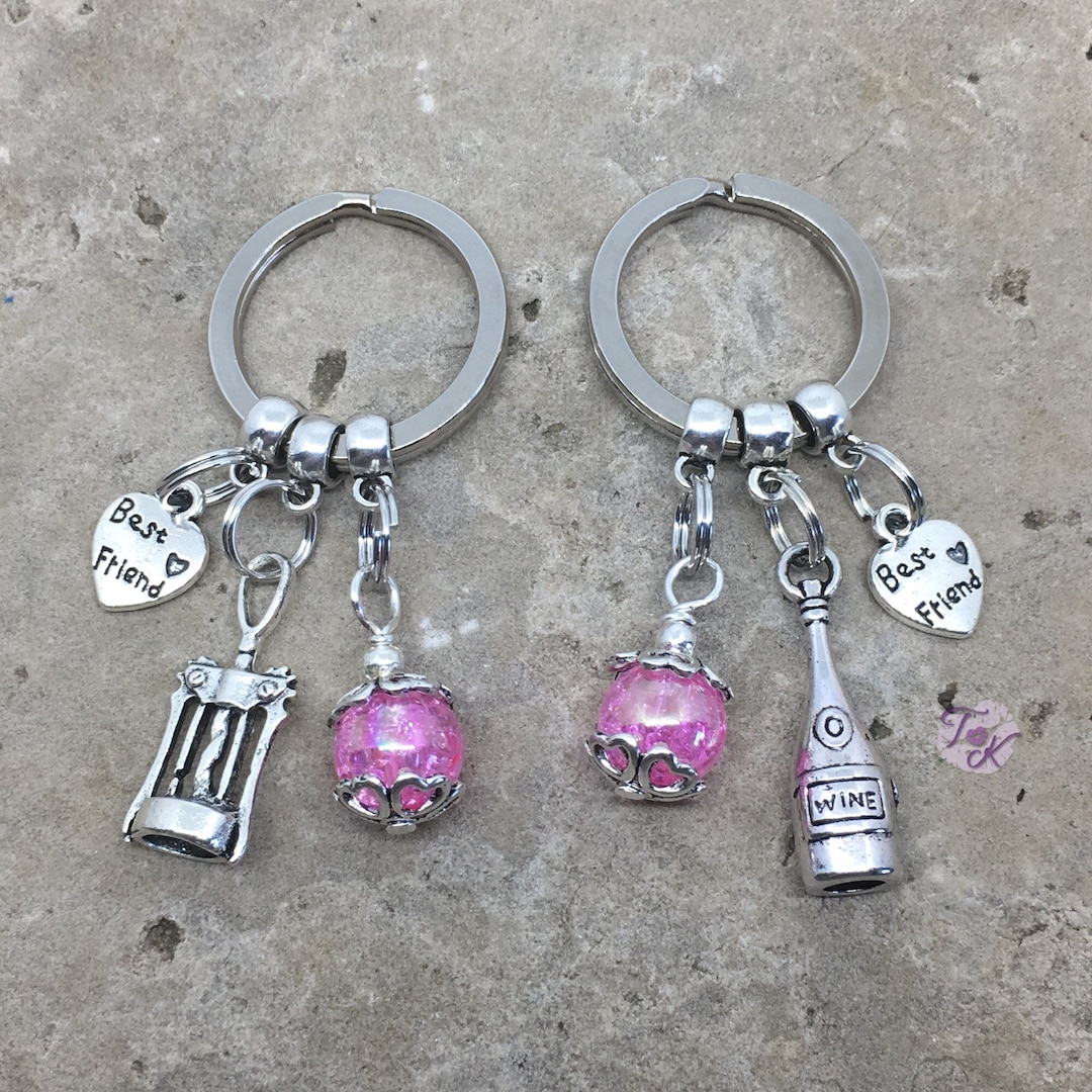 Best Friends Key Chains Wine and Corkscrew Charm Besties - Etsy