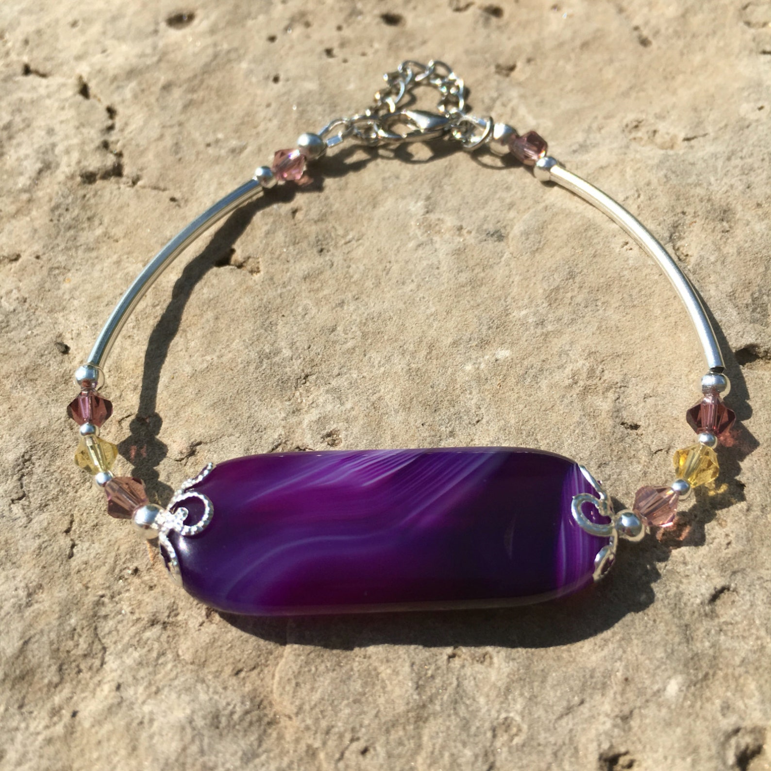 Purple Stone Bracelet Worry Stone Bracelet Purple Agate - Etsy Ireland