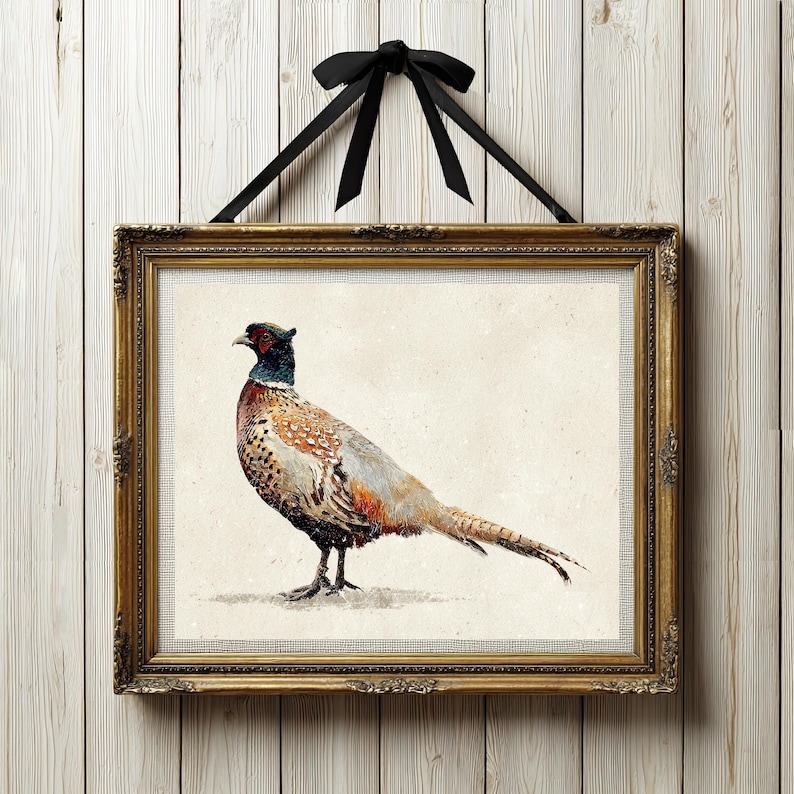 Vintage Pheasant Wall Art, Fall Print, Rustic Wildlife Bird Painting ...