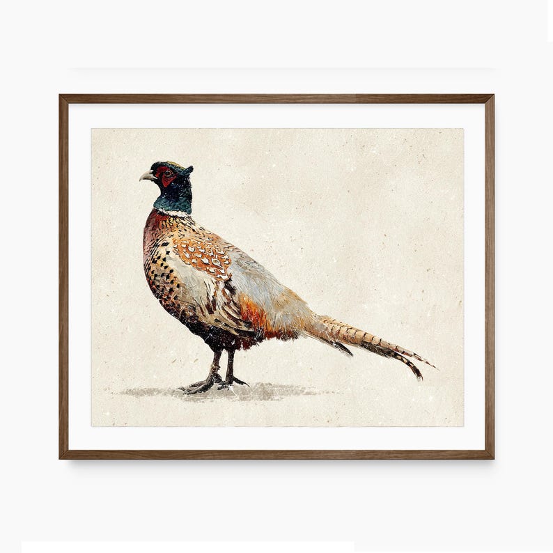 Vintage Pheasant Wall Art, Fall Print, Rustic Wildlife Bird Painting ...