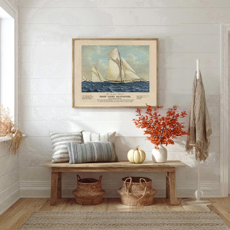 Vintage Sailboat Print, Coastal Heritage Home Decor, Nautical Wall Art ...