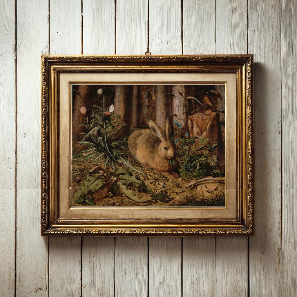 Rabbit Wall Art Print, Nature Rabbit Painting, Bunny Nursery Wall Art ...