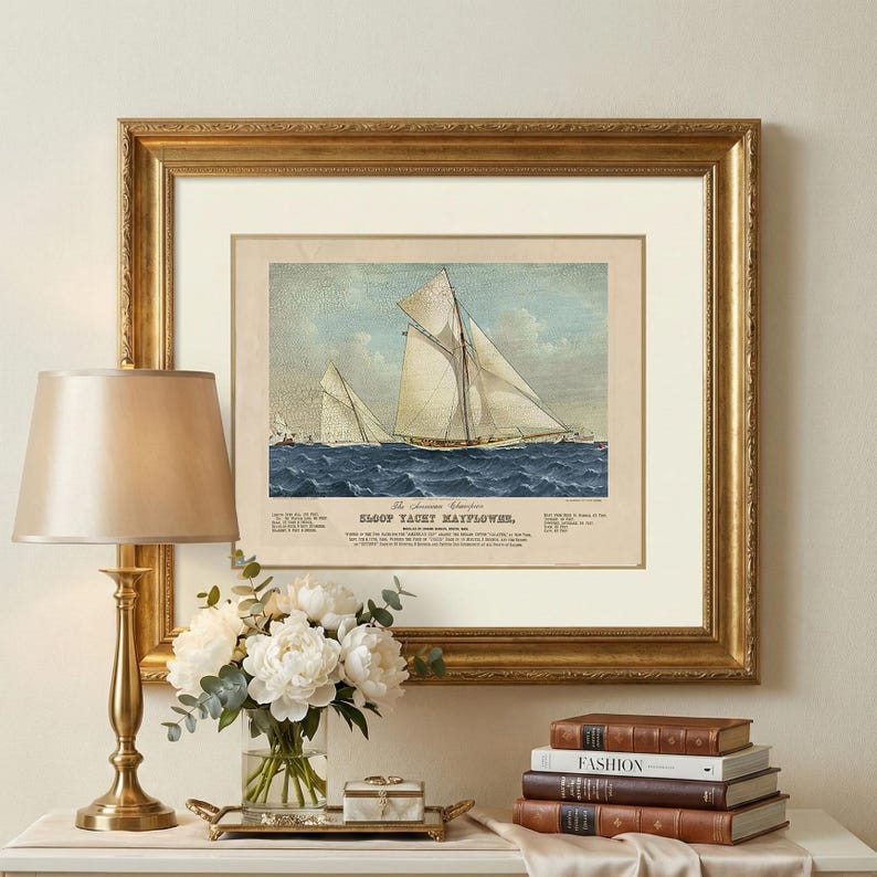 Vintage Sailboat Print, Coastal Heritage Home Decor, Nautical Wall Art ...
