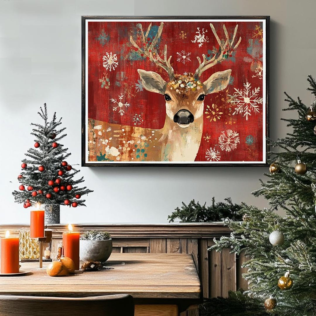 Christmas Reindeer Painting Printable Wall Art Digital Download Hi Res ...