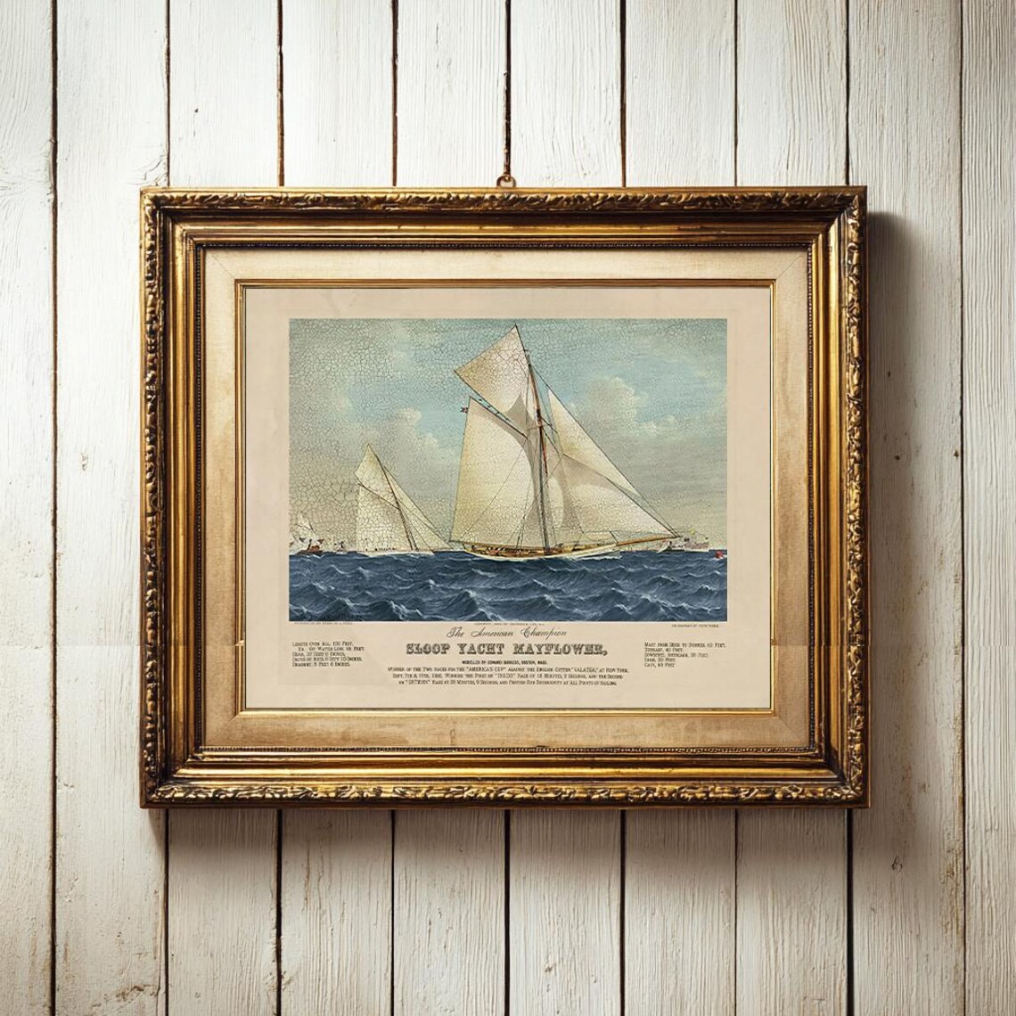 Vintage Sailboat Print, Coastal Heritage Home Decor, Nautical Wall Art ...