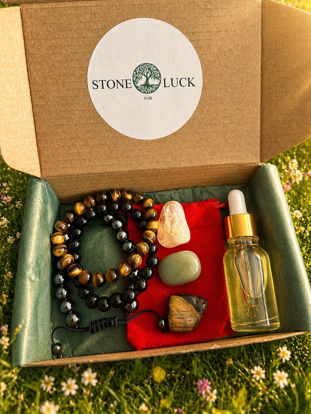 Men's Natural Stone Bracelet Gift Set, Perfume Oil, Crystal Accents - Etsy