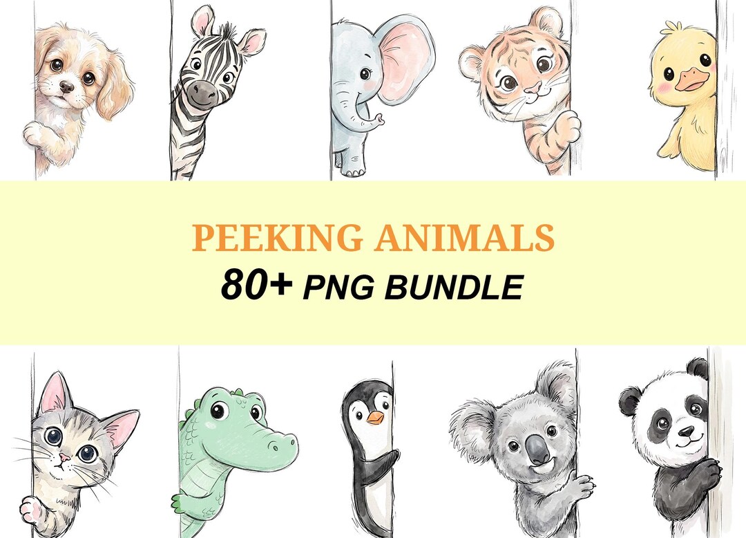 Peeking Animals PNG Bundle, Woodland Safari Faces, Kids Nursery Decor ...