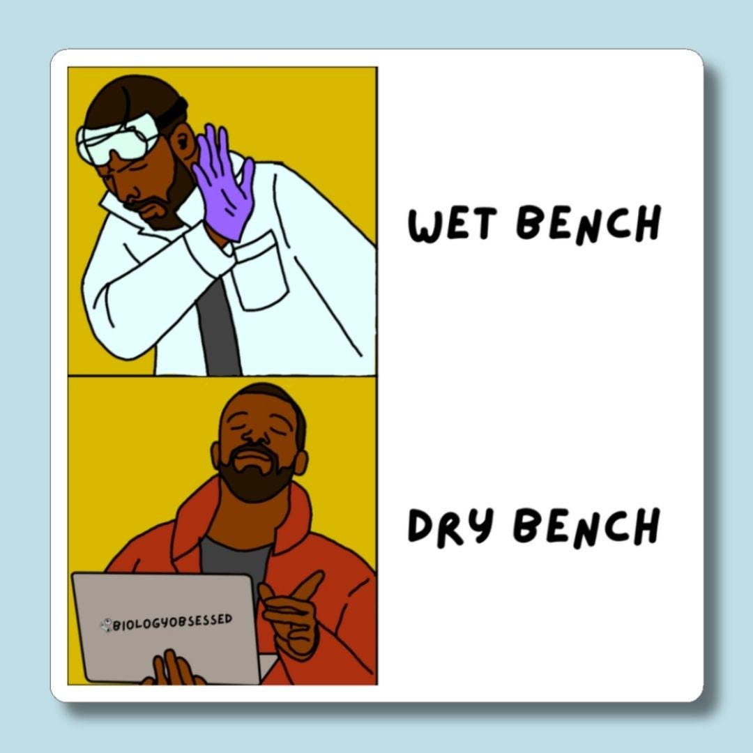 Wet Lab Vs Dry Lab Sticker | Bioinformatics Meme Sticker | Funny ...