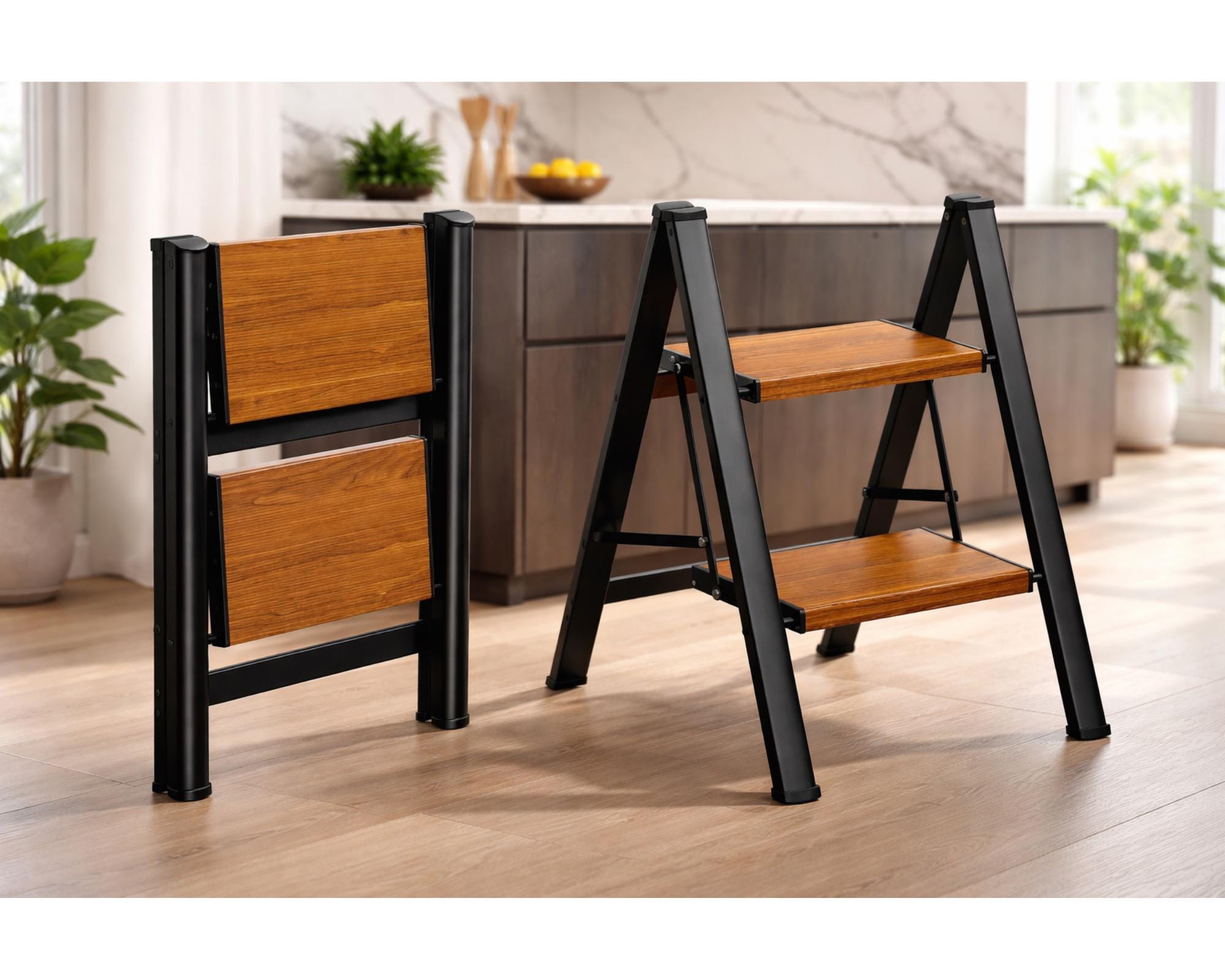 Step Ladder Folding 2 Step Stool Lightweight Aluminum Anti Slip Wide ...