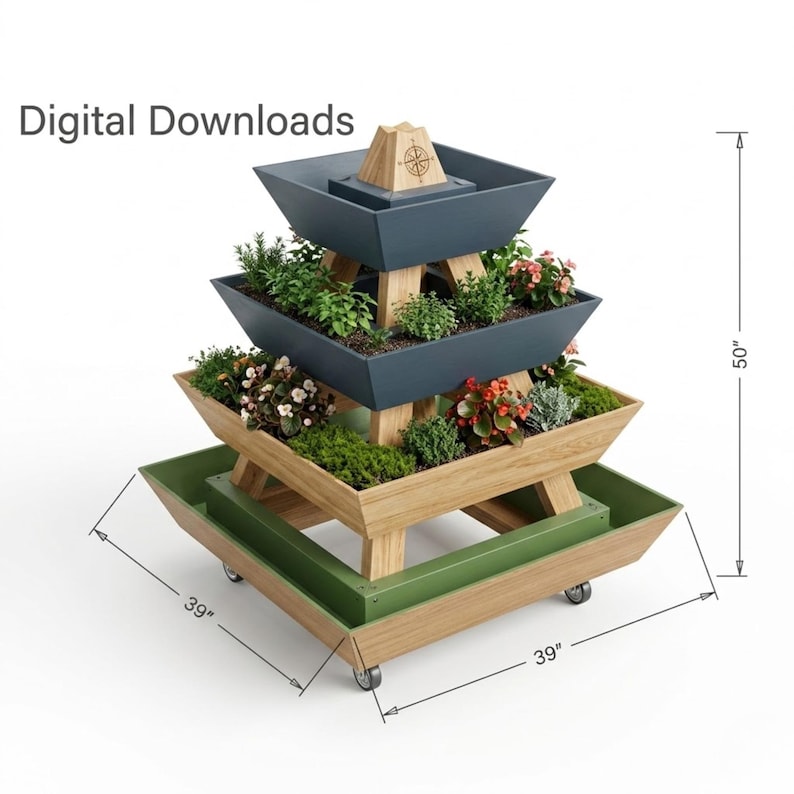 Pyramid Planter Build Plans: Strawberry Tower Woodworking (PDF Pattern ...