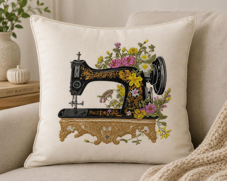 Vintage Sewing Machine Embroidery Design, Floral Sewing Machine ...