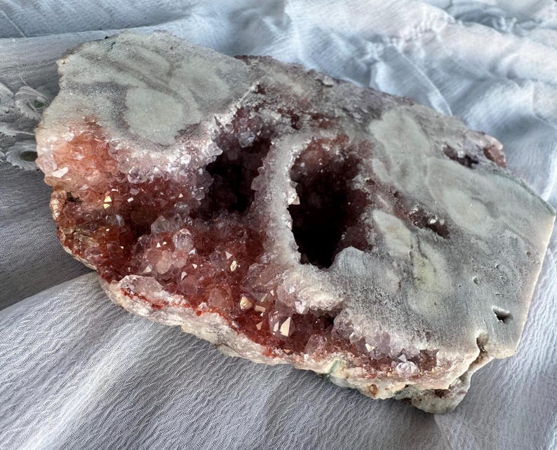 Pink Amethyst Druzy Slab | Sparkling Geode Display Piece, Agate Mineral ...
