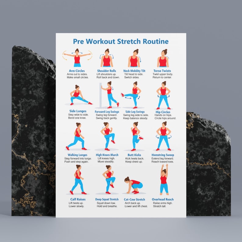 Pre-workout Stretch Routine Chart | Dynamic Warm-up Exercises (PDF ...