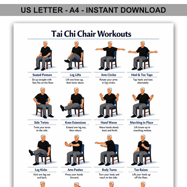 Tableau d'entraînement de tai-chi assis | Programme de remise en forme ...