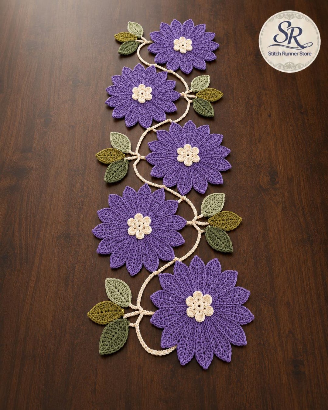 Floral Crochet Table Runner Pattern, Purple Flower Vine PDF, Handmade ...