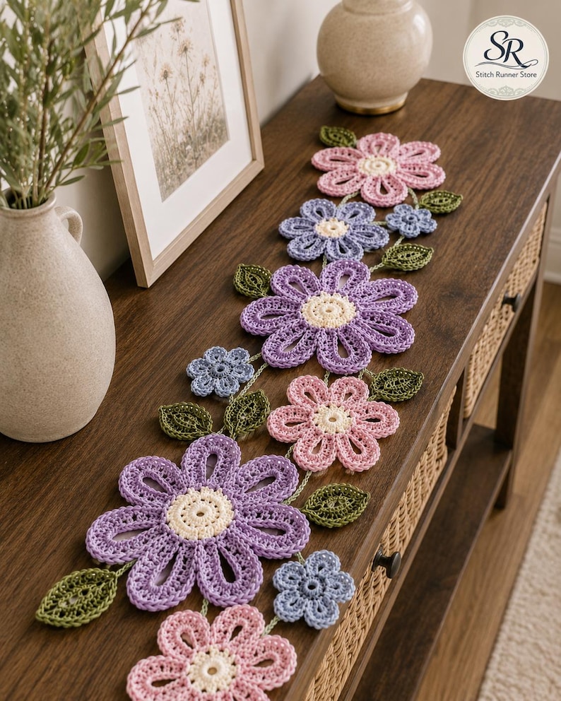 Crochet Table Runner Pattern PDF, Floral Summer Decor, Boho Farmhouse ...