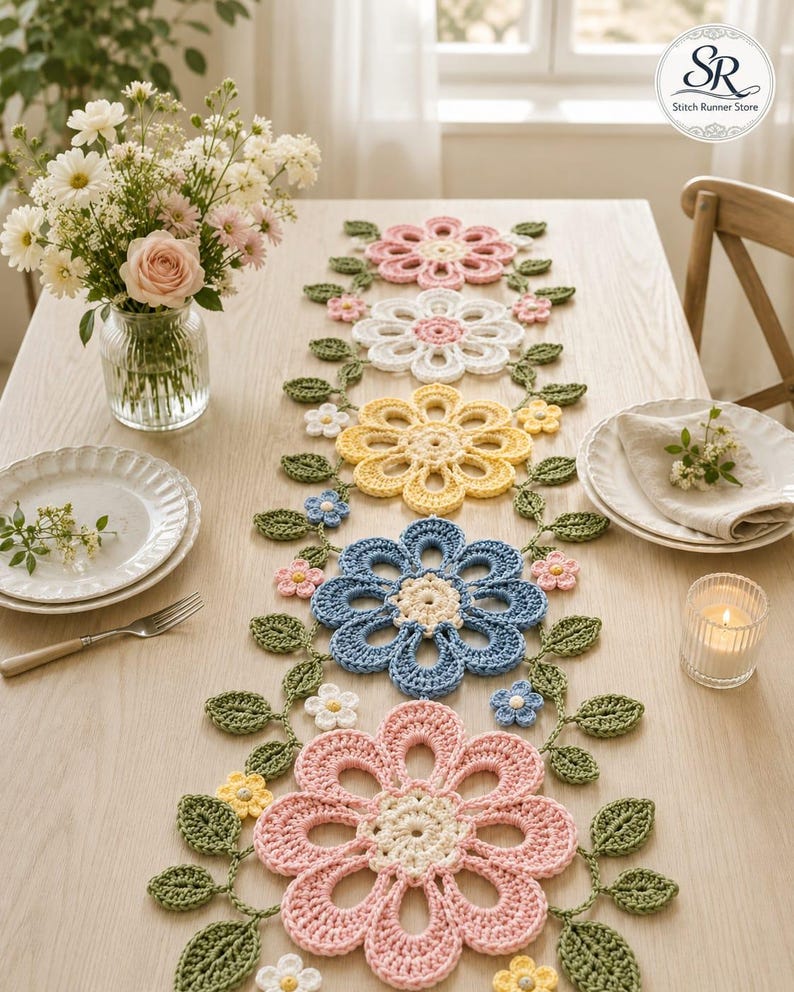 Crochet Flower Table Runner Pattern, Daisy Chain Floral Decor (PDF ...