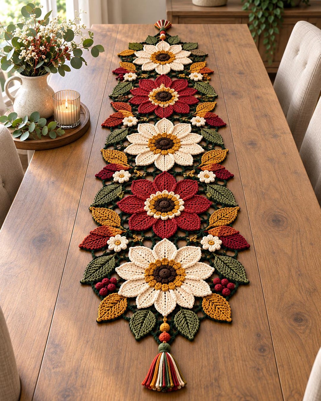 Crochet Sunflower Table Runner Pattern PDF, Autumn Floral Decor ...
