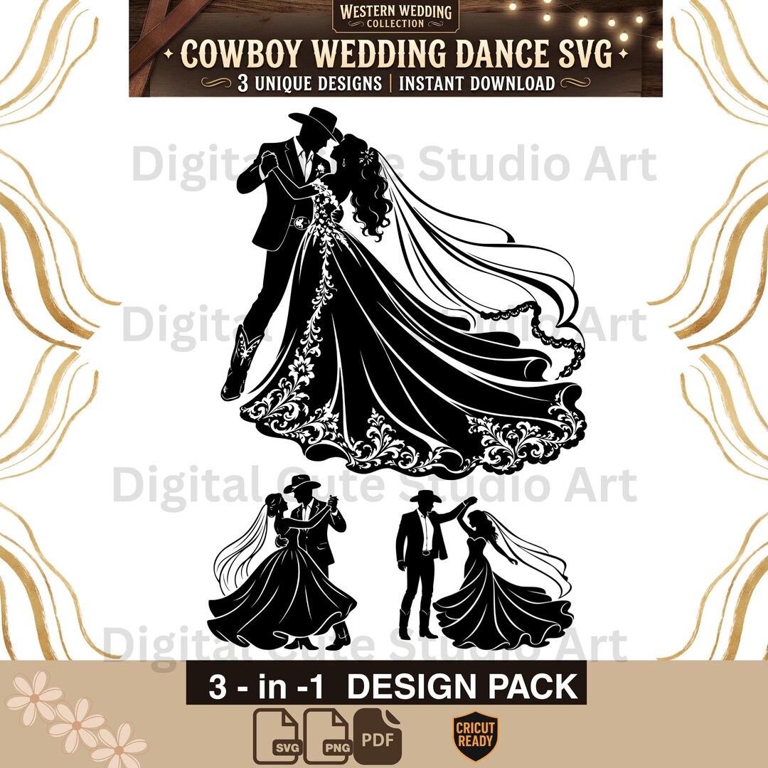 Cowboy Wedding Dance SVG, Western First Dance Silhouettes (digital ...