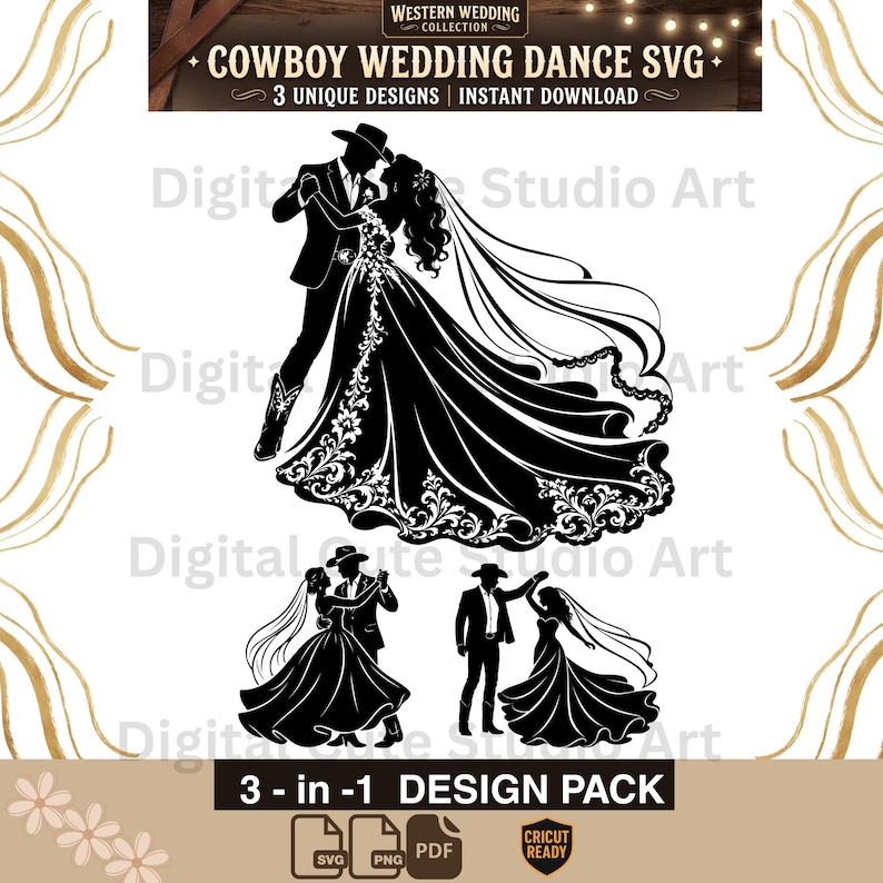 Cowboy Wedding Dance SVG, Western First Dance Silhouettes (digital ...