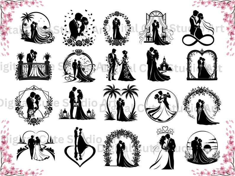 Wedding Couple Dancing SVG Bundle, Bride Groom Silhouette PNG, Love ...