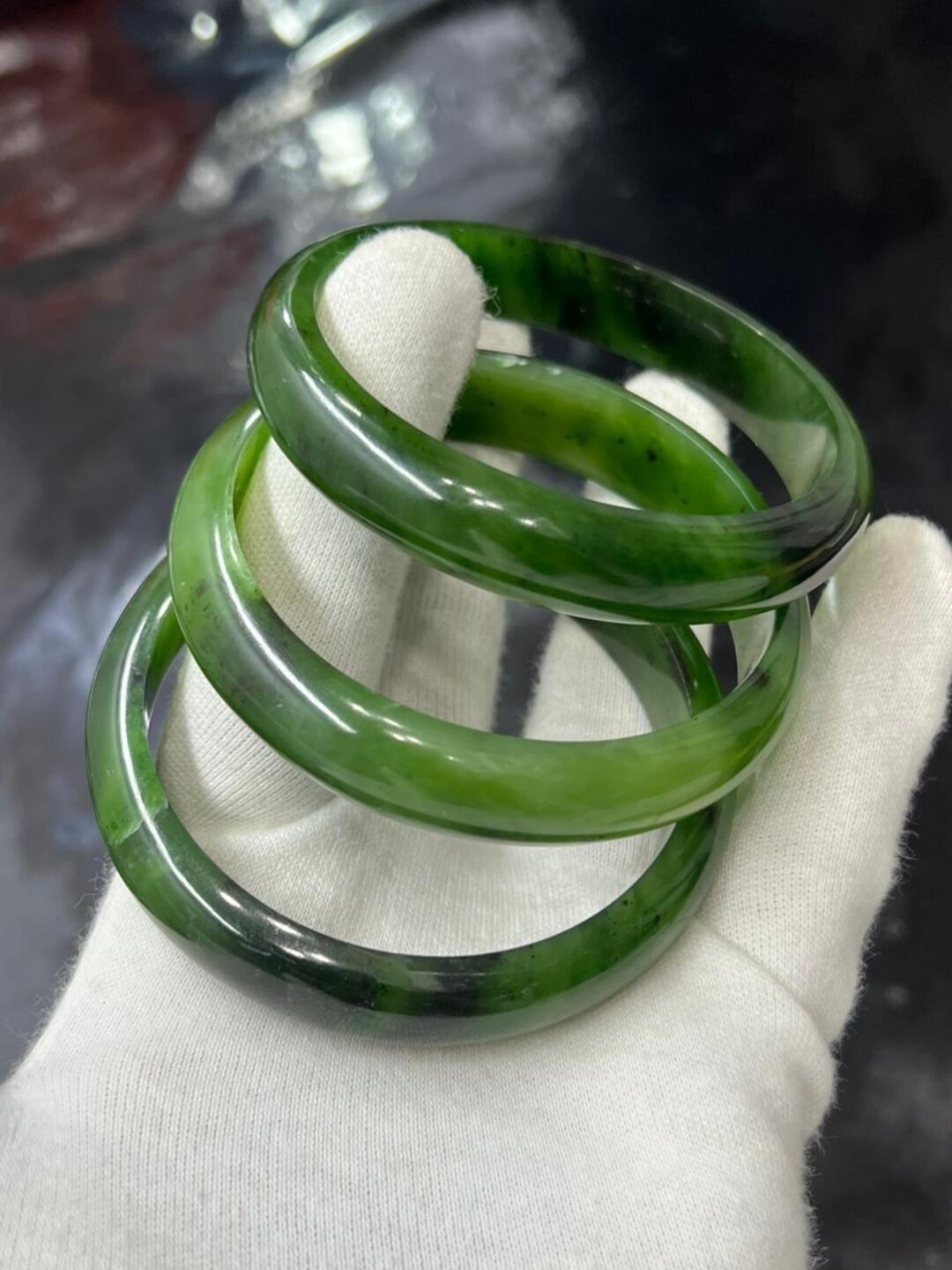 Natural Green Nephrite Jade Bangle, Hand Polished Spinach Gemstone ...