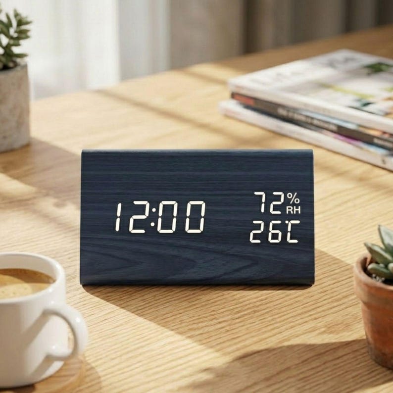 Wooden Triangle Digital Alarm Clock: Minimalist Desk Clock With ...