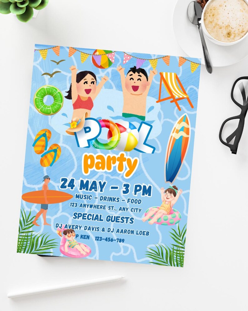 Splash Pool Party Invitation, Summer Beach Bash Template (digital ...