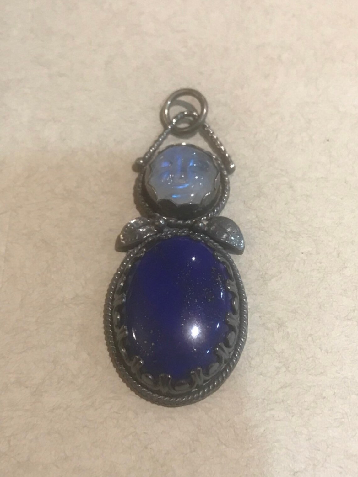 Flashy Rainbow Moonstone Moon Face and Lapis Set in Silver. This ...