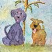 Two Dogs Watercolor Batik, Fine Art, Gift for Dog Lover - Etsy
