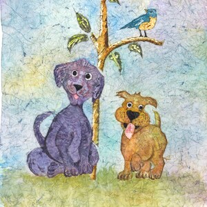 Two Dogs Watercolor Batik, Fine Art, Gift for Dog Lover - Etsy