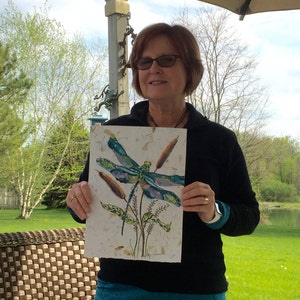 Dragonfly With Cattails Watercolor Batik Painting, Dragonfly Lover's ...