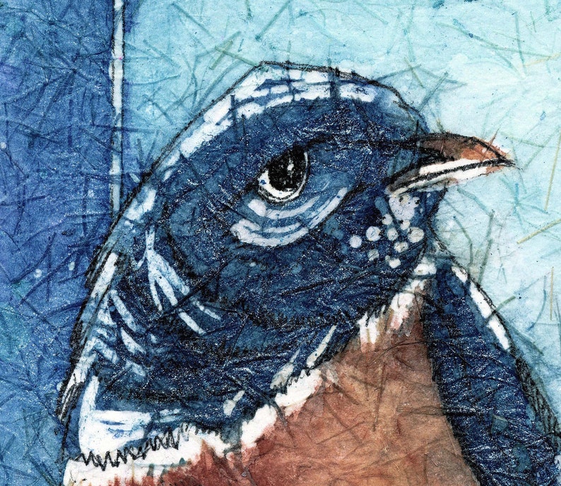 Watercolor Batik Bluebird Painting Fine art | Etsy