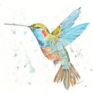 Hummingbird in Flight, Watercolor Painting, Fine Art, Prints, Nature ...