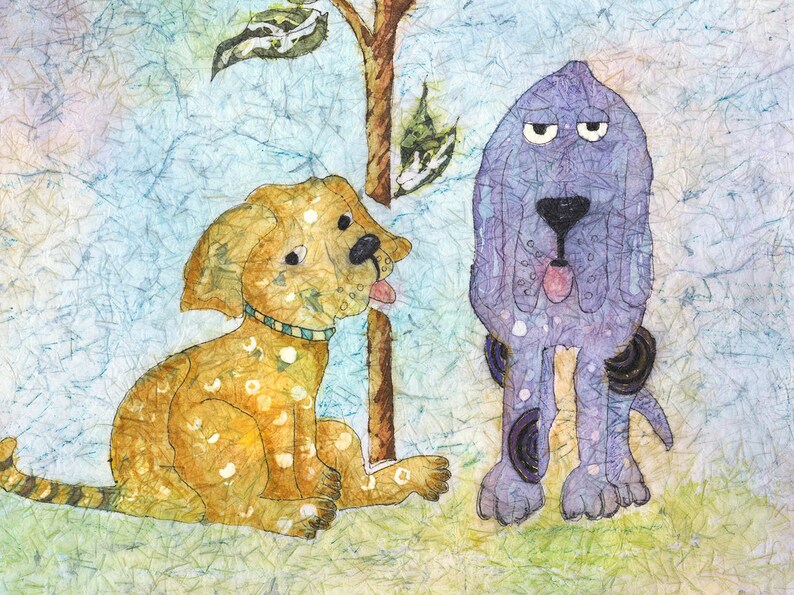 Watercolor Batik Dog Art Print: "the Boys" on Rice Paper - Etsy
