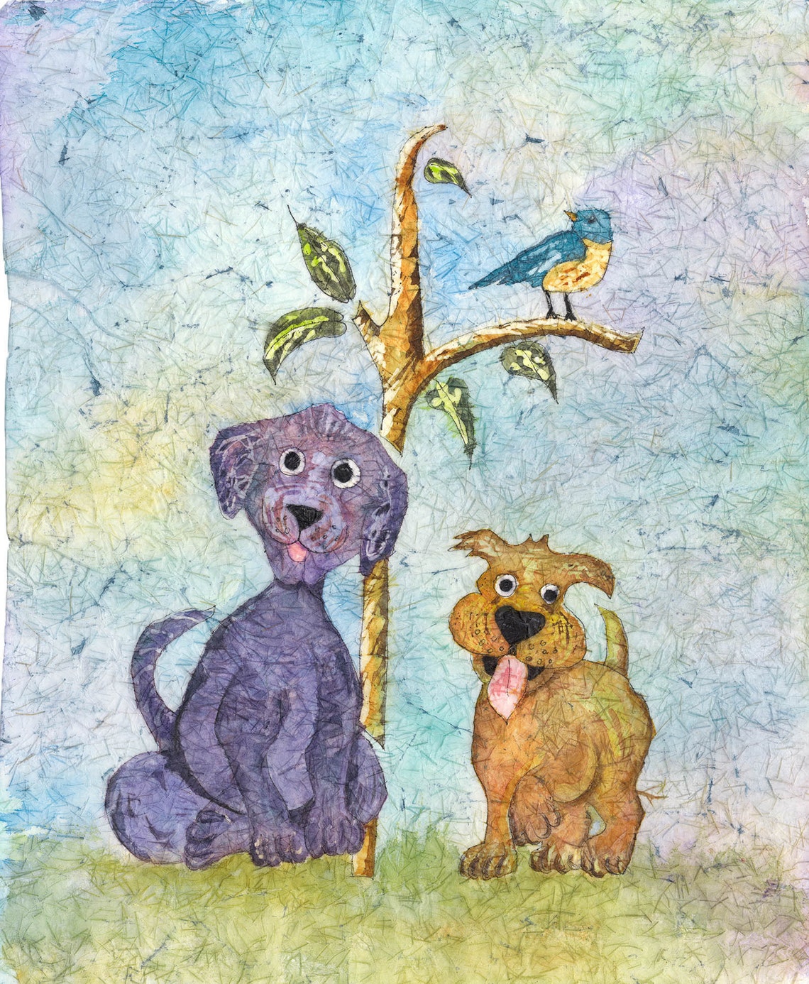Two Dogs Watercolor Batik Fine Art Gift for Dog Lover - Etsy