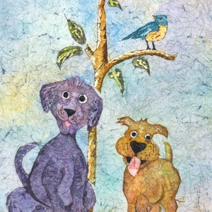 Two Dogs Watercolor Batik, Fine Art, Gift for Dog Lover - Etsy