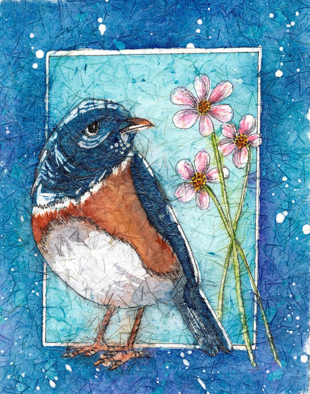 Watercolor Batik Bluebird Painting, Fine Art, Prints, - Etsy