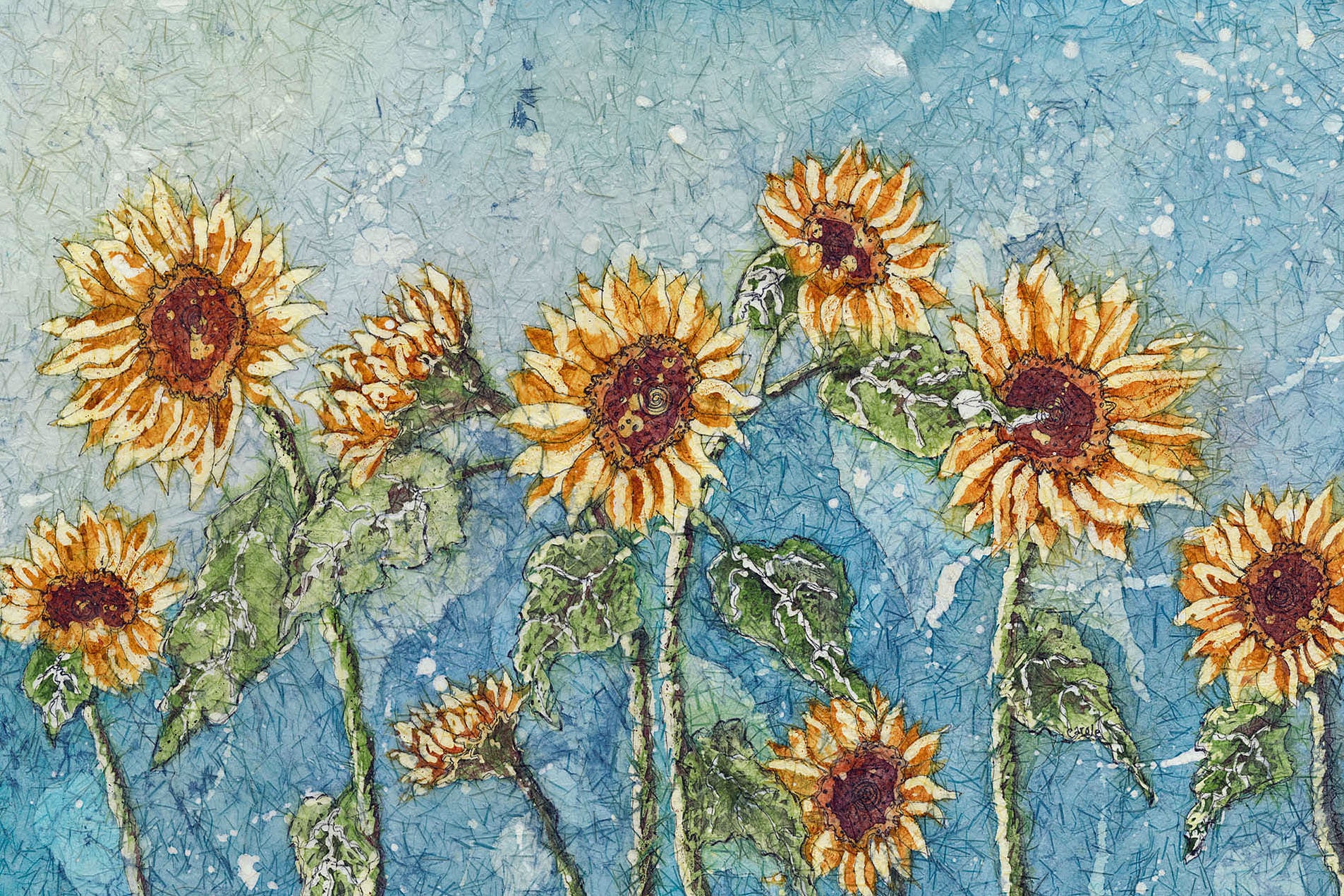 Sunflower Watercolor Batik Painting Watercolor Prints | Etsy