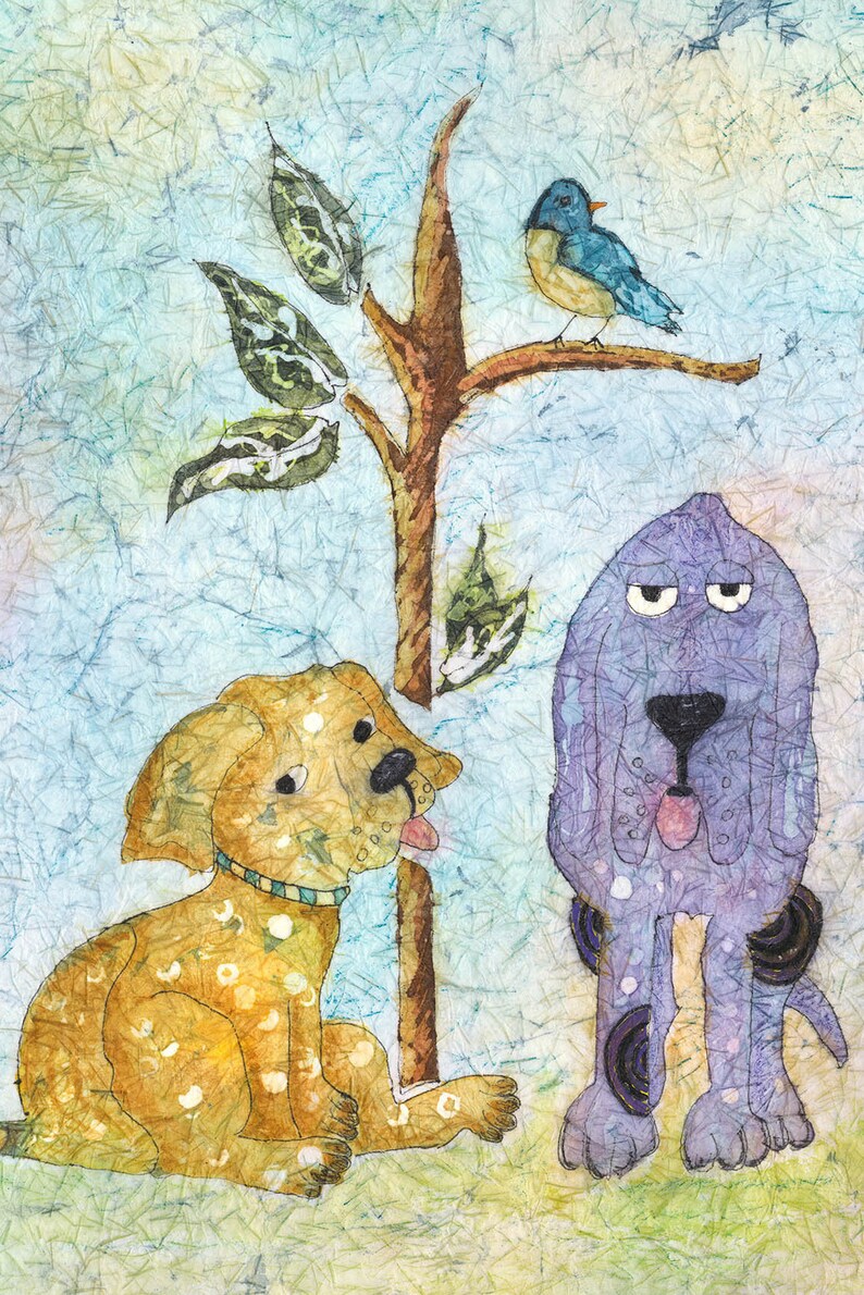 Watercolor Batik Dog Art Print: "the Boys" on Rice Paper - Etsy