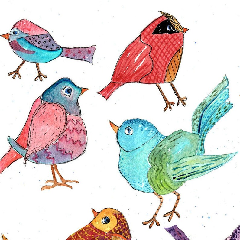 Songbird Watercolor Fine Art Painting. Colorful Whimsical Bird - Etsy