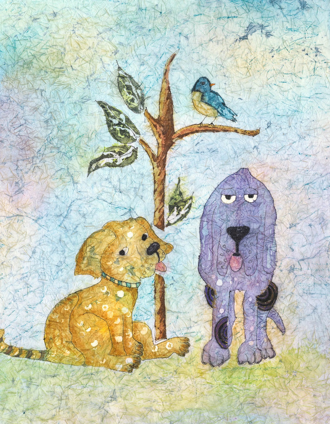 Watercolor Batik Dog Art Print: "the Boys" on Rice Paper - Etsy